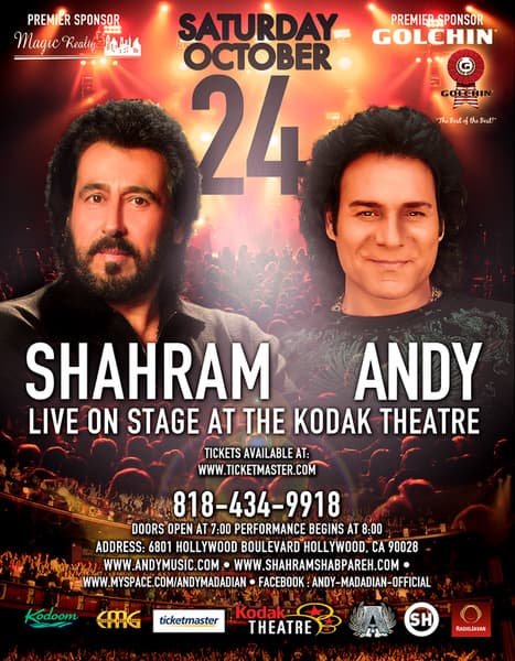 Andy & Shahram Shabpareh Live event · Sat, October 24, 2009 · Kodak ...