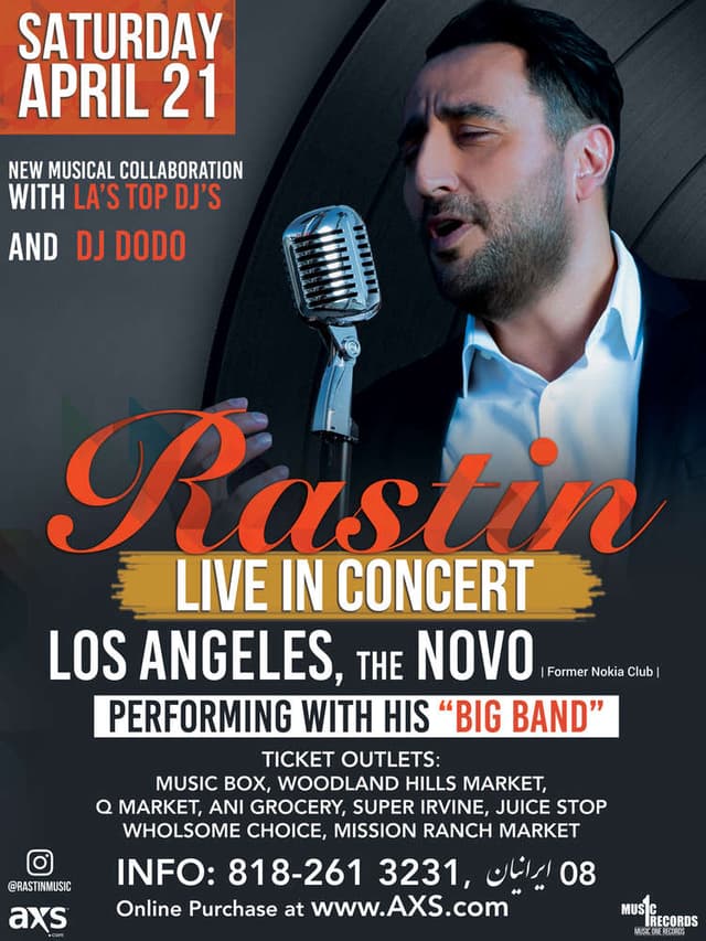 Rastin Live in Concert event · Mon, April 2, 2018 · At The Novo ...