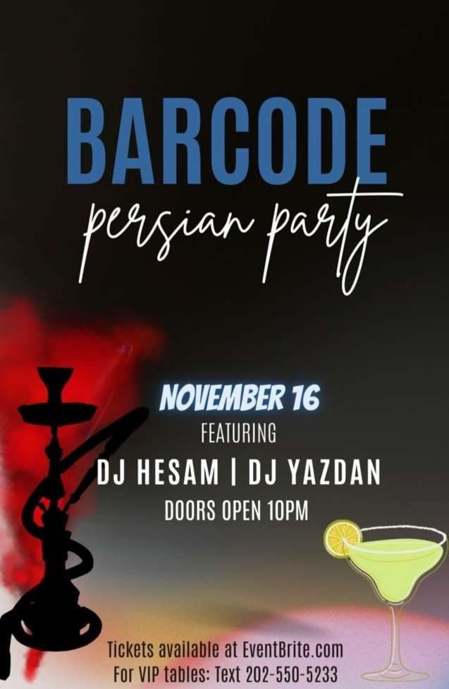 Persian Party at Barcode DC event · Sat, November 16, 2024 · Barcode Dc ...